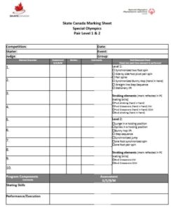 Special Olympics Marking Sheet – Pairs (English) – Materials Catalogue
